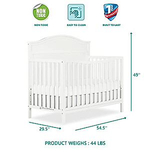 Dream On Me JPMA & Greenguard Gold Certified Grace 5 in 1 Convertible Crib Made with Sustainable New Zealand Pinewood in White, Non-Toxic Finish