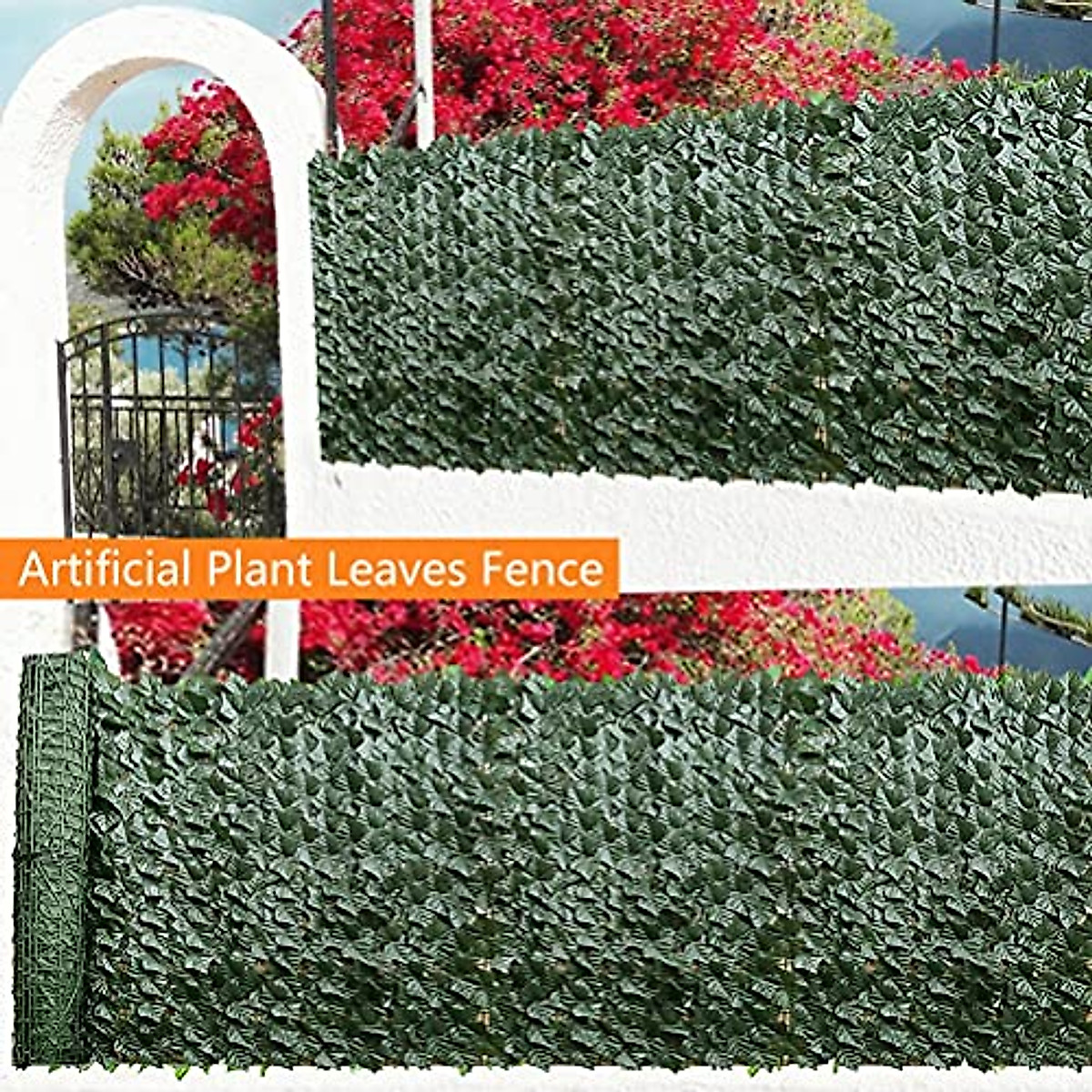 POPG Expandable Faux Fence Artificial Ivy Leaf Fence Mesh Screen Fencing Panels for Outdoor Garden Porch Patio Yard Balcony Decor, Artificial Hedges