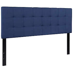 EMMA + OLIVER Quilted Tufted Upholstered Queen Size Headboard in Navy Fabric