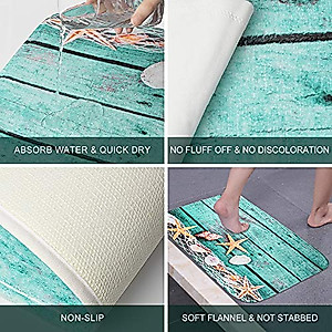 3 Piece Bath Rugs Mat Set, Bath Mat for Bathroom, Bathroom Mats Rugs Flannel Mats, Machine Washable Carpets Floor Mat for Bathroom Kitchen, Tub Toilet Contour Mat Lid Cover, Beach Starfish Decorations