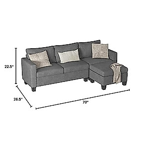 YESHOMY Convertible Sectional Sofa, L-Shaped Couch with Soft Seat and Modern Cotton Fabric for Small Space, Living Room Settee with Comfortable Backrest, Dark Gray