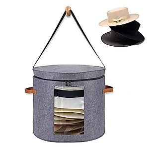Munskine Huge Hat Boxes For Women Storage Foldable Hat Storage Boxes with Shoulder Strap & 2 Handles - Hat Boxes With Lids - Hat Box With Dustproof Lid Storage Boxes - Light Grey