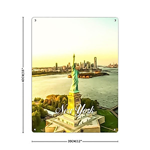 Autravelco Rustic Metal Signs Skyline New York City Landscape Wall Decor Aluminum Metal Sign for Coffee Bar Terrace Business USA Street Painting State Building Art Poster Gift for Dorm 12x16in