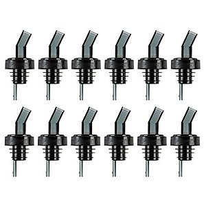 (Pack of 12) Screened Liquor Bottle Pourer, Black Spout Bottle Pourer with Collar, Screened Pour Spouts by Tezzorio