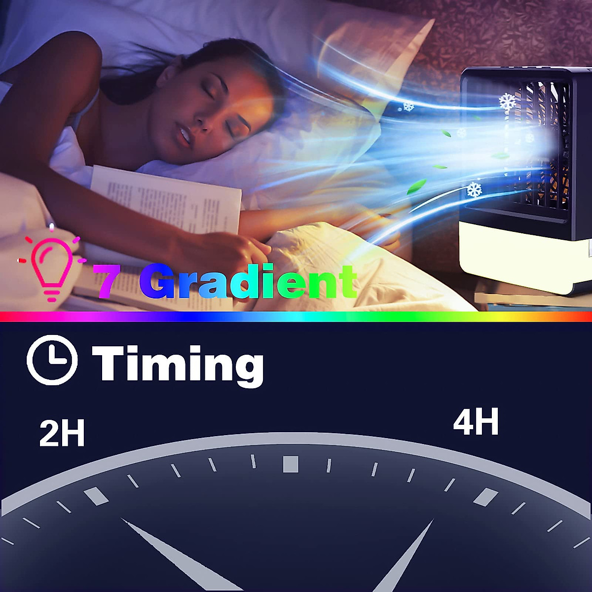 Air Conditioner Unit Portable, Kedoxi Cordless Mobile Air Conditioning Units Table Fan Air Cooler, 7 Colour Cooling Fan for Home Office Outdoor, 4 in 1 Humidifier, Fans, Air Con with Timer