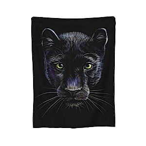 Panther Throw Blanket Realistic Animal Head Plush Fleece Flannel Blanket Ultral Soft for Sofa Couch Bed Living Room Pet Suitable for All Seasons 50"x40"