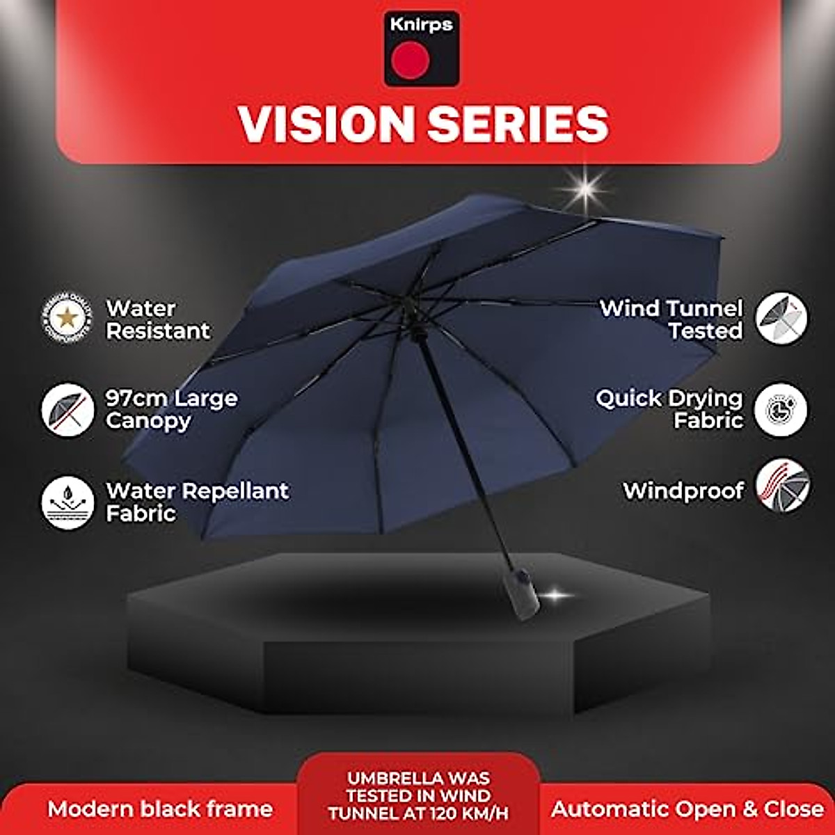 Knirps Vision Duomatic Automatic Open Close Rain Umbrella - Compact Windproof Umbrella for Rain - Durable Travel Umbrella for Adults - 97cm Diameter Retractable Umbrella & Carrying Case, Water Colored