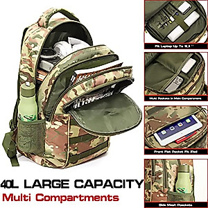 Camo Backpack for Men,Army Military Boys Backpack for School with Pen Bag,40l Waterproof Day Pack for Outdoor Travel Camping