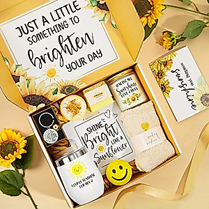 Sunflower Gifts for Women Get Well Soon Gifts Basket, Sending Sunshine Gifts Birthday Gifts Care Package Thinking of you Self Care Gifts for Best Friend Sister Her Mom w/ Inspirational Tumbler Blanket