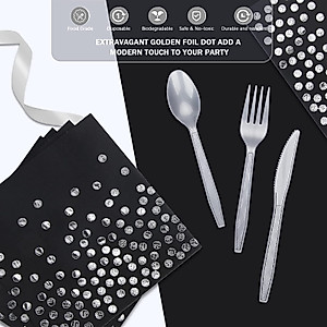LTplazhi 140PCS Black and Silver Party Supplies - Dinner Plate, Dessert Plate, Napkin, Cup, Forks, Knives, Spoons - Biodegradable