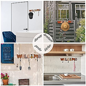 SELEAD Wooden Welcome Letter Sign with 3 Hooks - Wall Hanging Key Holder for Front Door, Entryway, Farmhouse, Rustic Home Decor Cute Cutout Bee