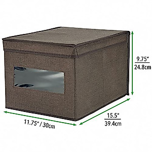 mDesign Large Fabric Stackable Closet Organizer Box with Clear Window/Lid for Bedroom, Office, Bathroom, Mudroom Organization - Shoe, Sweater, Clothes Storage, Lido Collection - Espresso Brown