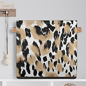 Leopard Print Storage Basket Bins, Animal Tiger Skin Large Foldable Storage Baskets Fabric Organizer Storage Cubes Box with Handles Collapsible Basket for Shelf Closet Nursery Home Office