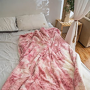 Super Soft Plush Throw Blanket, Tie Dye Cozy Fuzzy Blankets 60x80 inches,Fluffy Sherpa Warm Microfiber Fleece Colorful Throws Blanket for Chair,Couch,Bed Pink Purple