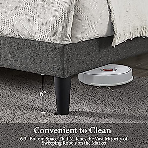 Yaheetech Queen Size Upholstered Bed Frame with 2 USB Charging Stations/Port for Type A & Type C/Linen Fabric Curved Headboard, Mattress Foundation, Strong Wooden Slats Support, Dark Grey