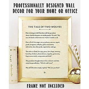 The Tale of Two Wolves Cherokee Poster - 11x14 Unframed Native American Book Page Print - Great Motivational and Inspirational Gift for Home and Office Native American Decor Under $15