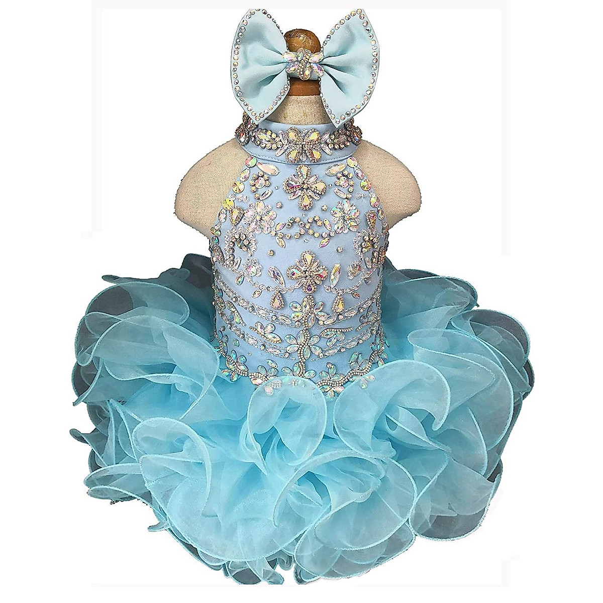 Junguan New Born Baby Girls Short Halter Cupcake Pageant Dresses Princess Birthday Party Tutu Ball Gowns 3 US Mint Green