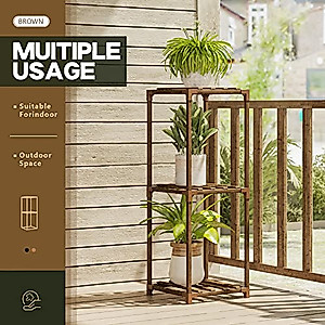 Bamworld Small Plant Stand Indoor 3 Tier Plant Shelf Outdoor Corner Plant Holder for Multiple Pots Single Plant Stand for Patio Balcony Garden