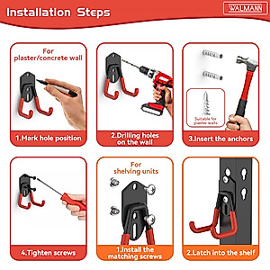 WALMANN 12PCS Garage Storage Hooks, Wall Mount Utility Hooks for Tools, Ladders, Cords, Folding Chairs, Shovels and Rakes, Shelving Hooks for Keyhole Shelving Units