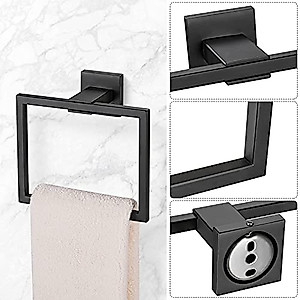FadimiKoo Matte Black Towel Ring Towel Holder, SUS 304 Stainless Steel Hand Towel Rack for Bathroom, Modern Square-Shape Style