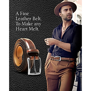 Access Denied Genuine Leather Dress Belts For Men - Mens Belt For Suits, Jeans, Uniform Brown Belt - Designed in the USA