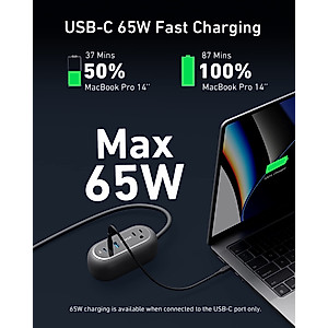 Anker GaNPrime 65W Charging Station, 615 USB C Power Strip for Travel and Work and Travel Power Strip USB C, Anker 511 USB Power Strip, 2Outlets & 3USB Ports, 5ft Soft Extension Cord