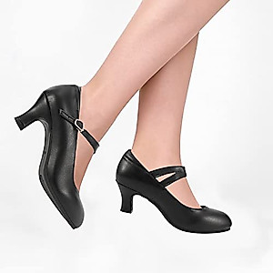 Ankle Strap Dance Heels Womens Character Shoes Ballroom Latin Dress Pumps, 8 M US Black