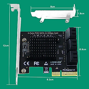 LTERIVER PCI Express X4 to 6-Ports Serial ATA/SATA 3.0 Host Controller Card- Plug and Play on Windows OS, MAC OS and Linux Systems-6X 6Gbps Max SATA 3.0 None Raid Ports-Support AHCI Boot Up (PCE-G2S6)