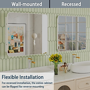 Medicine Cabinet with Mirror 20'' x 22'' Aluminum Recessed Medicine Cabinet with Mirror, Adjustable Glass Shelf, Corrosion Resistant Bathroom Mirror with Storage Wall Mounted (20'' x 22'' Double Door)