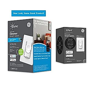GE CYNC Smart Dimmer Light Switch, Neutral Wire Required, Bluetooth and 2.4 GHz Wi-Fi 4-Wire Switch, Works with Alexa and Google Home (Packaging May Vary)