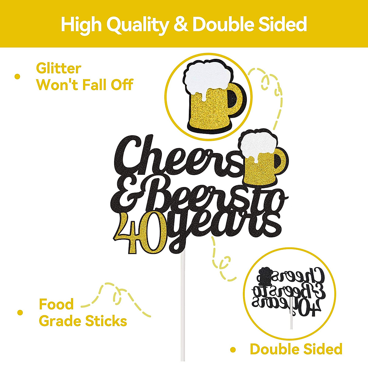 40th Birthday Decorations, 40 Years Anniversary Decorations for Men Women, Cheers to 40 Years Banner with 40 Years Old Cake Topper, Black Gold Glittery Circle Dots Garland for 40 Birthday Wedding