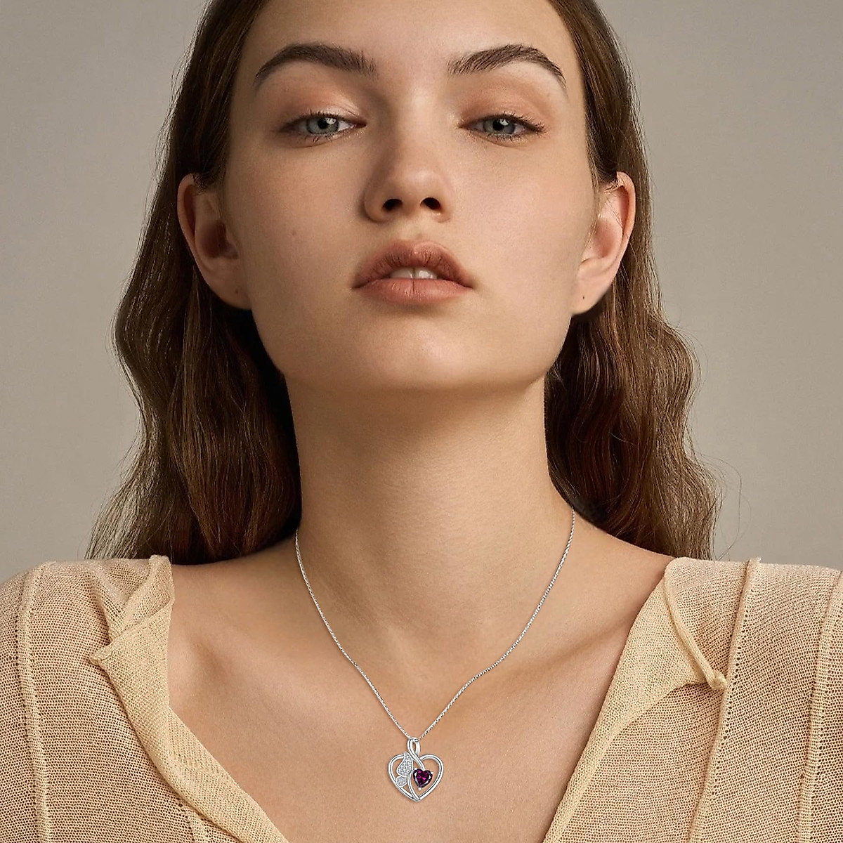 Lwsary Butterfly Necklace 925 Sterling Silver Love Heart Necklace Amethyst Pendant February Birthstone Jewelry for Women