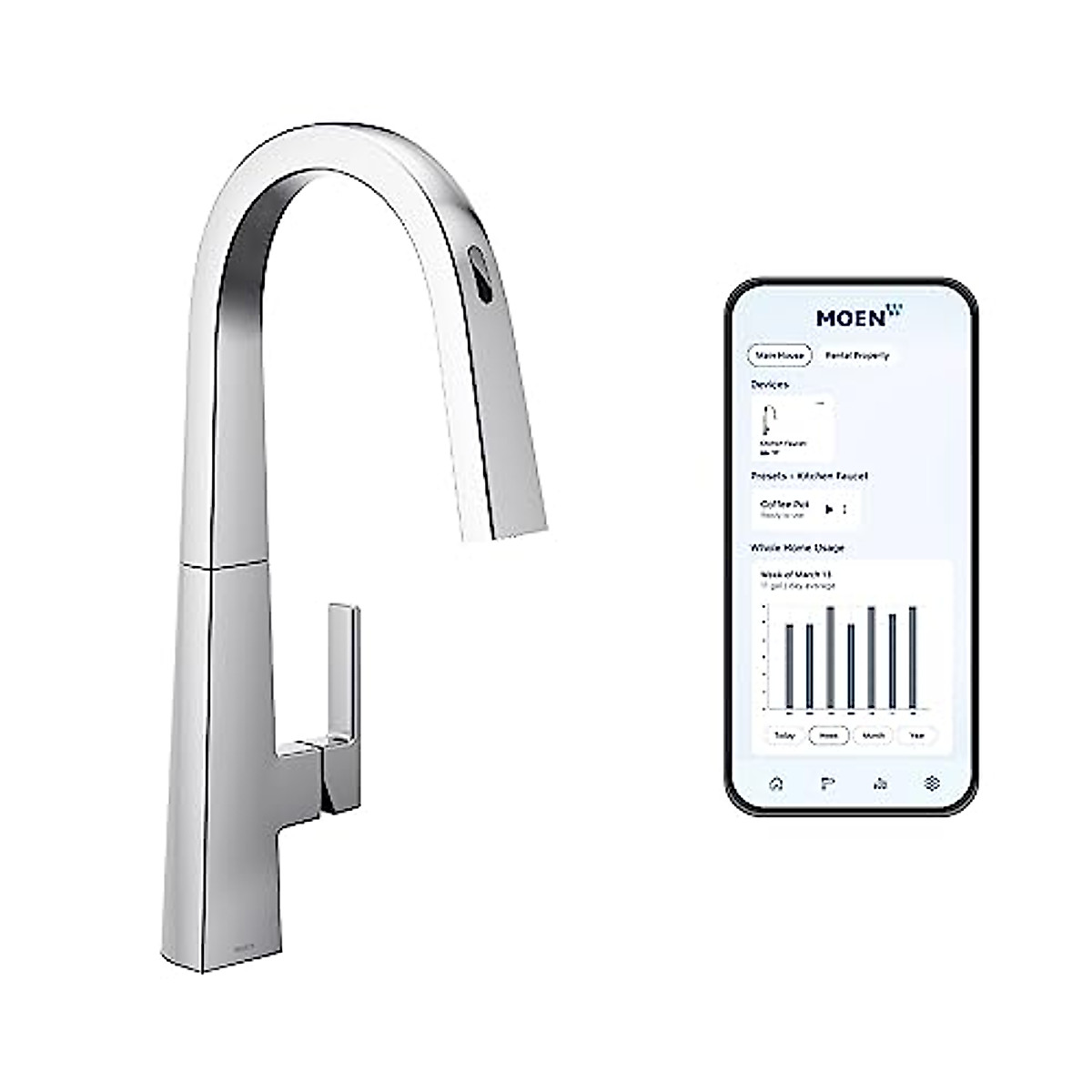 Moen S75005EVC Nio Smart Touchless Pull Down Sprayer Kitchen Faucet with Voice Control and Power Boost, Chrome