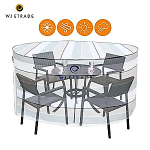Patio Furniture Set Cover, 96"Diax32"H Round Waterproof UV Resistant Heavy Duty Cover Fits 5-7 Piece Large-Medium Dining Set, Striped