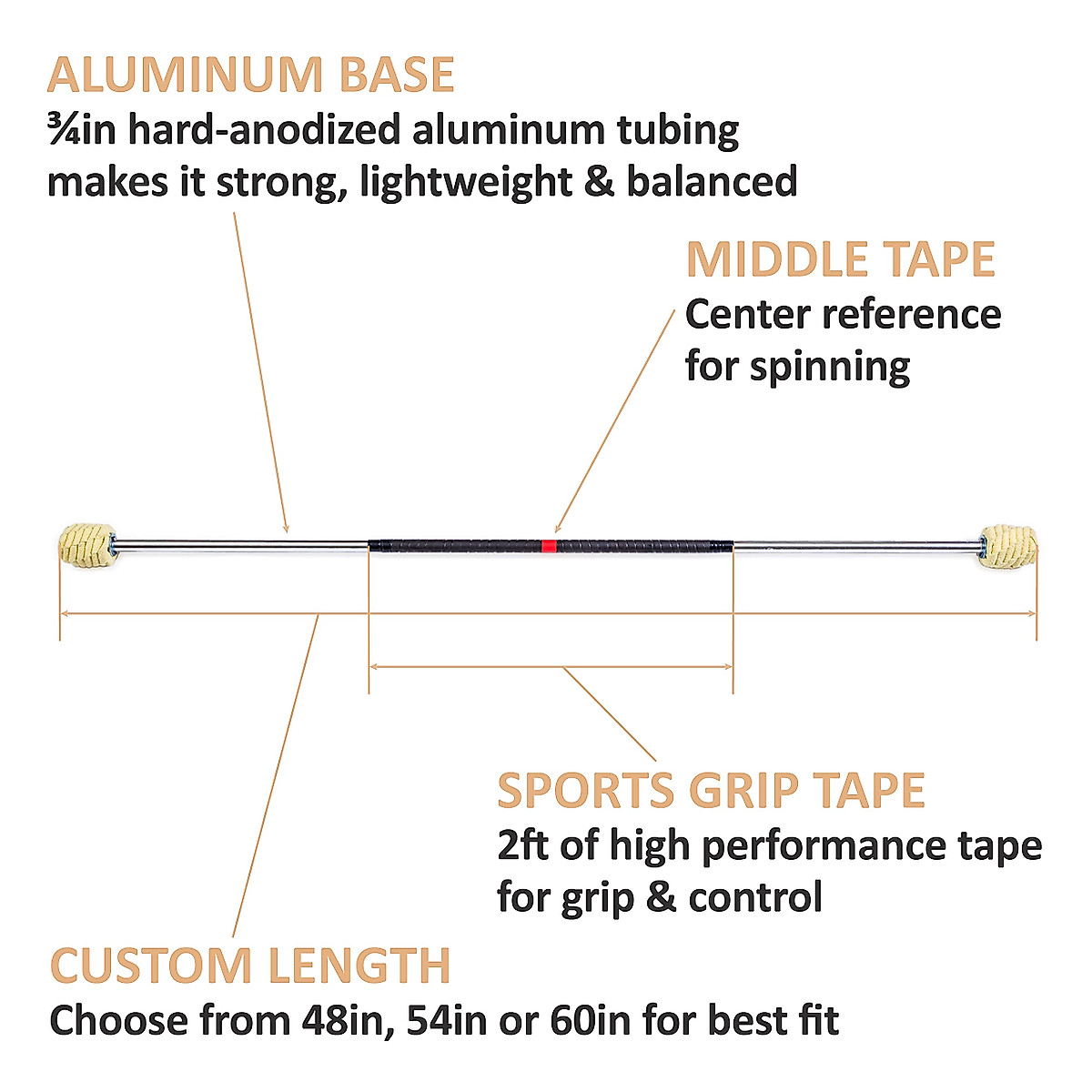 FIRE MECCA Fire Staff – 3 Inch Woven Kevlar MoonBlaze Head – Custom Length – 60 Inch Length – Aluminum Tube Body – Flow, Spinning, Circus, Dance Prop – for Festivals, Ceremonies, & Performances