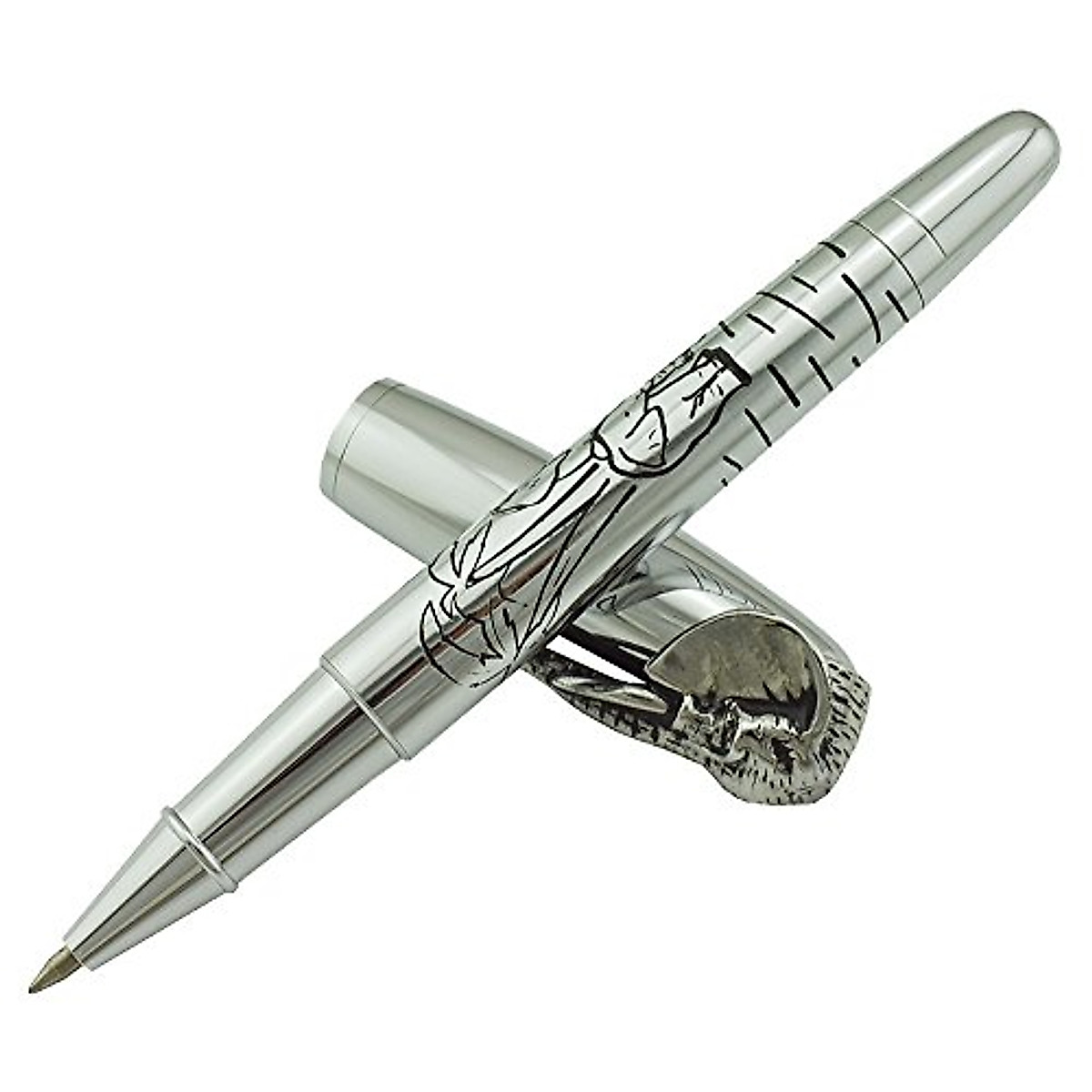 erofa Fuliwen Rollerball Pen, Silver Stainless Steel Body Elephant Pattern Gift Pen