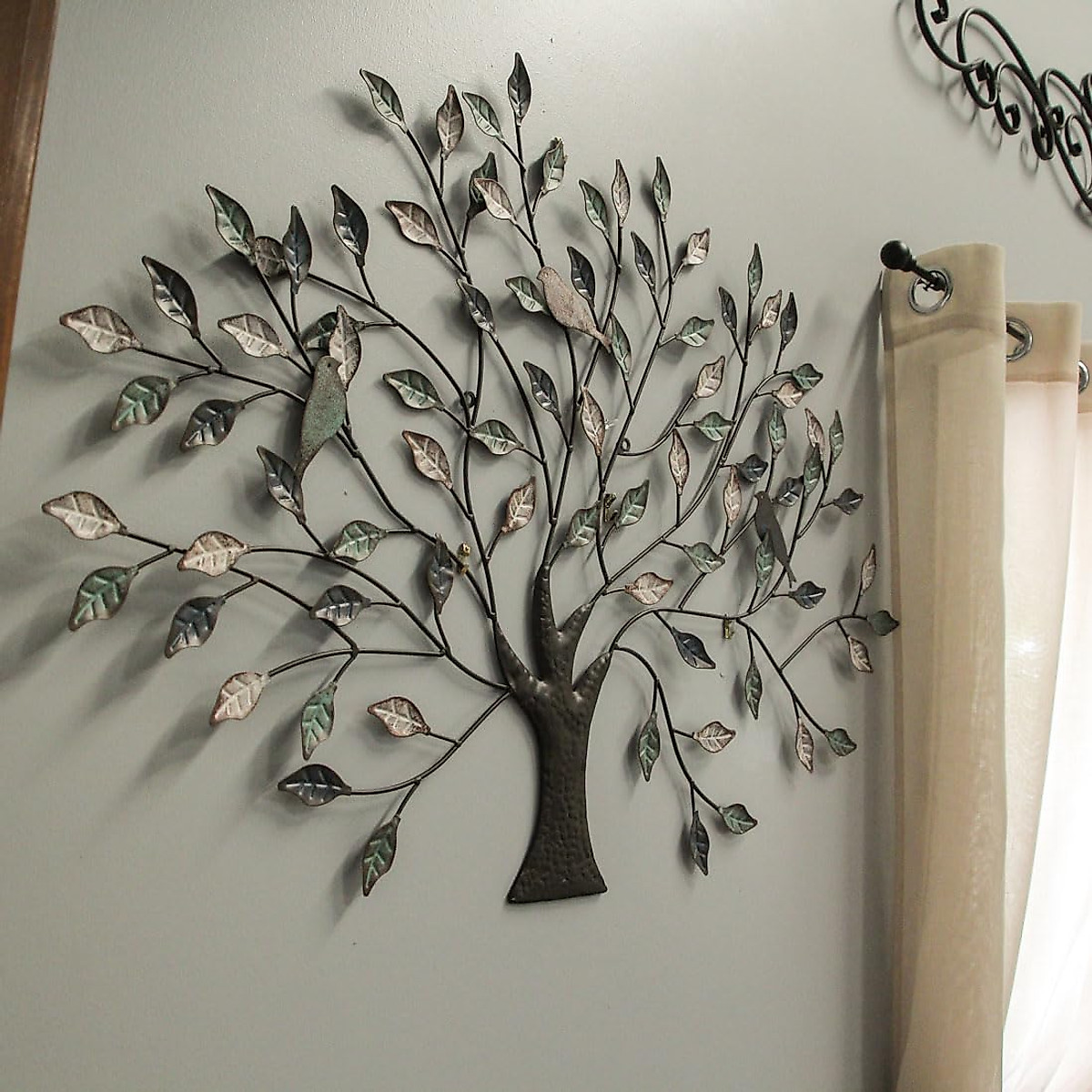 36-inch Tri-Tone Leaves Birds in Branches Metal Tree Wall Décor - Unique Artistic Design for Indoor and Outdoor Use, Easy Installation, Durable Construction, Stunning Tri-Tone Finish