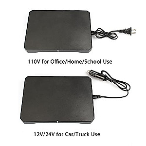 HOMVIDA 3-IN-1 Portable Food Warmer Tray, Turn Your Lunch Bag into Potable Oven - 12V / 24V / 110V Electric Heating Plate Works with Aluminum Foil Lined Lunch Bags for Car Truck Travel Office