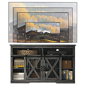 TOLEAD Farmhouse TV Stand for 65 inch TV Farmhouse Entertainment Center with Sliding Barn Doors Console Storage Cabinet for Living Room, Bedroom Grey