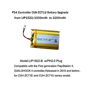 AOLIKES Cuh-zct1u Battery, LIP1922-B 3.7v 2200mAh for Sony PS4 Controller Battery Replacement for DualShock 4 Wireless Controller Cuh-zct1e, without Light Bar on Touchpad