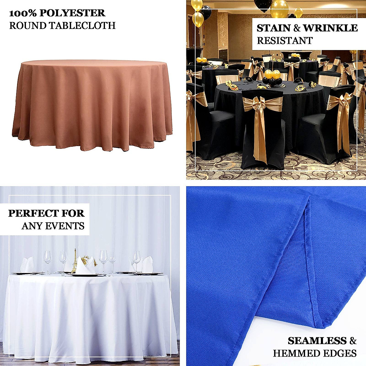 Efavormart 120" Seamless Premium Polyester Table Linens Round Commercial Grade Tablecloth for Wedding Banquet Restaurant - White