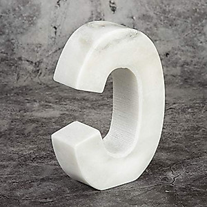 Creative Home Natural Marble Stone Letter C Bookends Paper Weight Office Shelf Organizer Table Top Decorative Piece, 4" W x 5.9" H, 1.5" D, Off-White (Color May Vary)