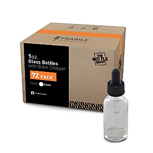 The Bottle Depot - 72 Pack - 1 oz Glass Bottle with Dropper - Black Frosted - 20-400 Neck Finish - Boston Round Bottles - UV Rays Protection