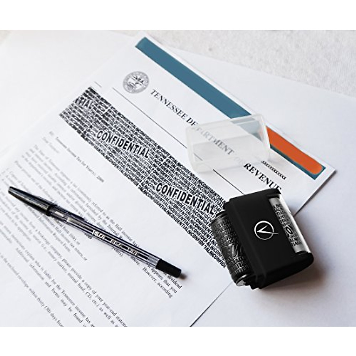 Identity Theft Protection Roller Stamps Wide Kit, Including 3-Pack Refills - Confidential Roller Stamp, Anti Theft, Privacy & Security Stamp, Designed for ID Blackout Security - Classy Black