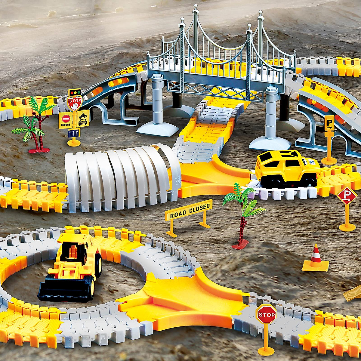 LIKID 346PCS Construction Race Tracks for Kids Boys Toys,Track Series,Construction Car and Flexible Track Playset Create A Engineering Road Toys for 3 4 5 6 7 8 Years Old Boys Girls DIY Gift
