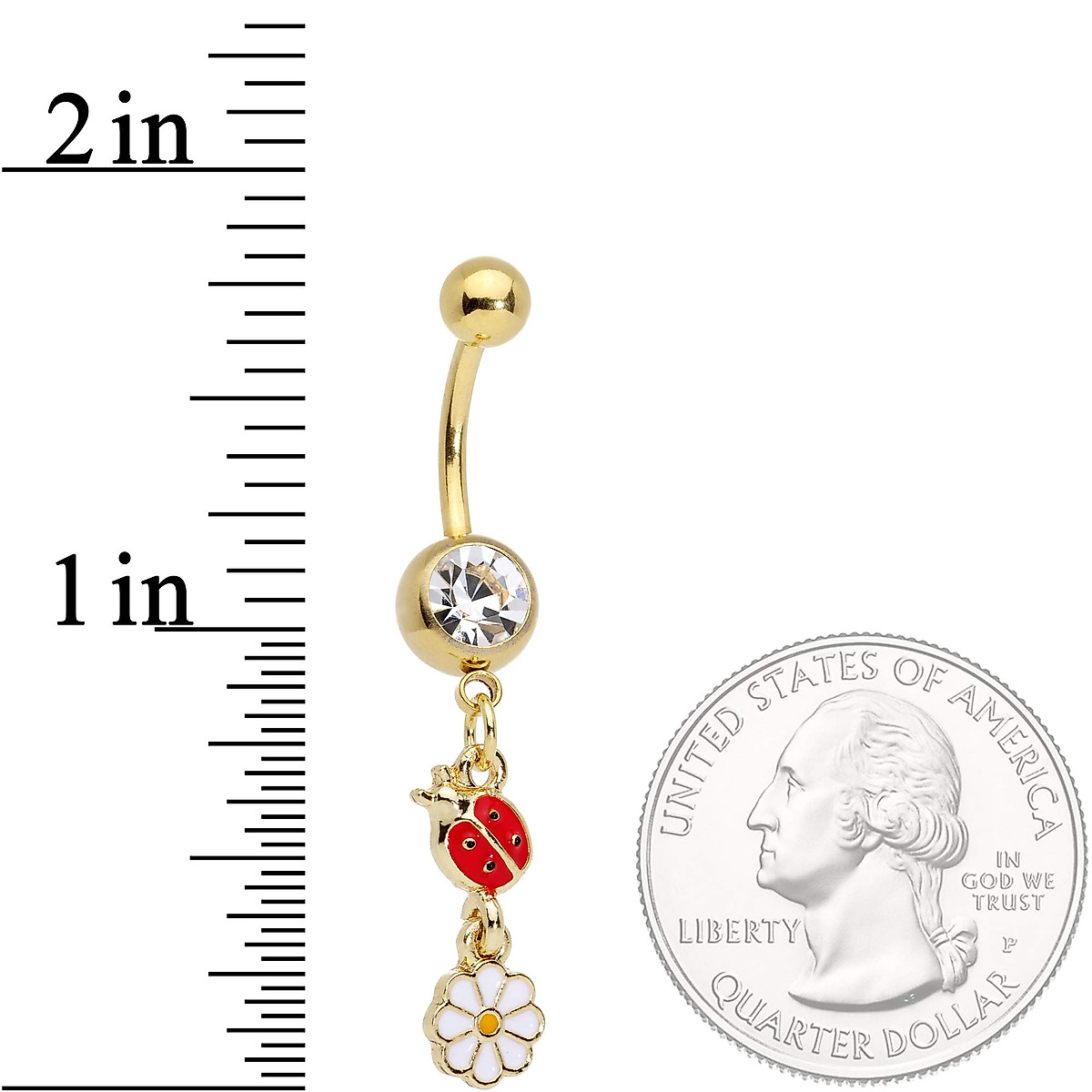 Body Candy 14G Plated Steel Navel Ring Piercing Clear Accent Flower Lady Bug Dangle Belly Button Ring