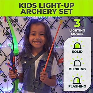 Toysery Kids Bow and Arrow Set with LED Flash Lights, Toy Bow and Arrow for Kids 8-12 Years Old - Toy Bow and Arrow Set for Boys and Girls, Includes Archery Bow, 6 Archery Arrows, Target, Quiver Green