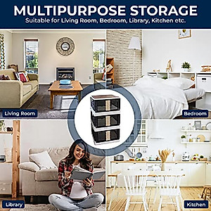 3 Pack Storage Bins with Lid - Stackable Storage Bins, Collapsible Storage Bins, Toy Organizer Storage Box, Folding Storage Boxes Set 3 Pack, Large Plastic Storage Bins with Door 14 Gallon