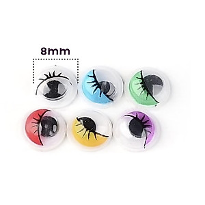 Craft County 300 Pcs Googly Eyes Multi Color 8mm Plastic with Lashes and Self-Adhesive Backing