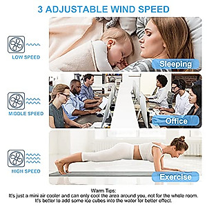 Portable Air Conditioner Fan, Mini Fan Air Cooler with 3 Wind Speeds, Desktop Evaporative Air Humidifier, Cooling Fan with Anion for Bedroom, Office, Dorm, Car, Camping Tent